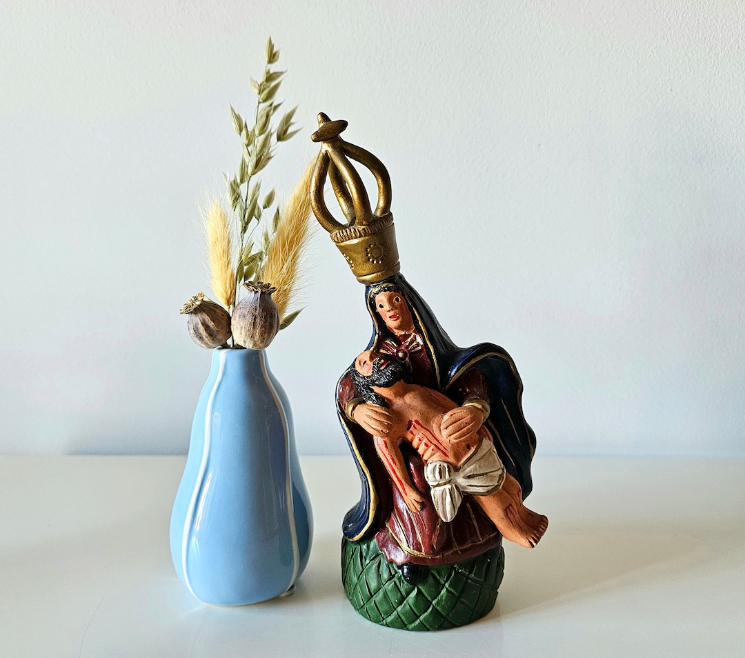PIETA Original Pottery Statue by Misterio F F Vintage Polychrome ...
