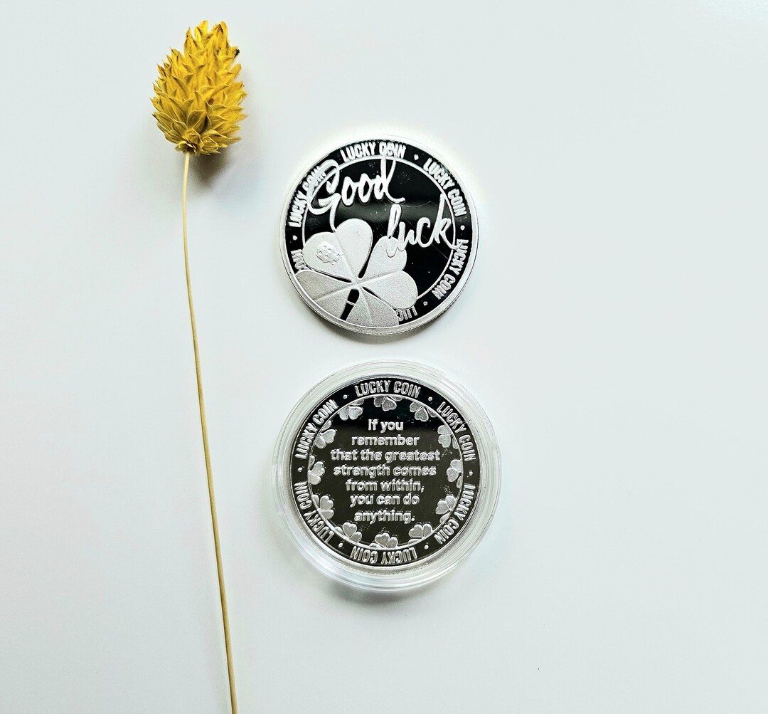 Lucky Coin, Good Luck Coin, 4-leaf Clover Coin, Amulet Coin, Motivation ...