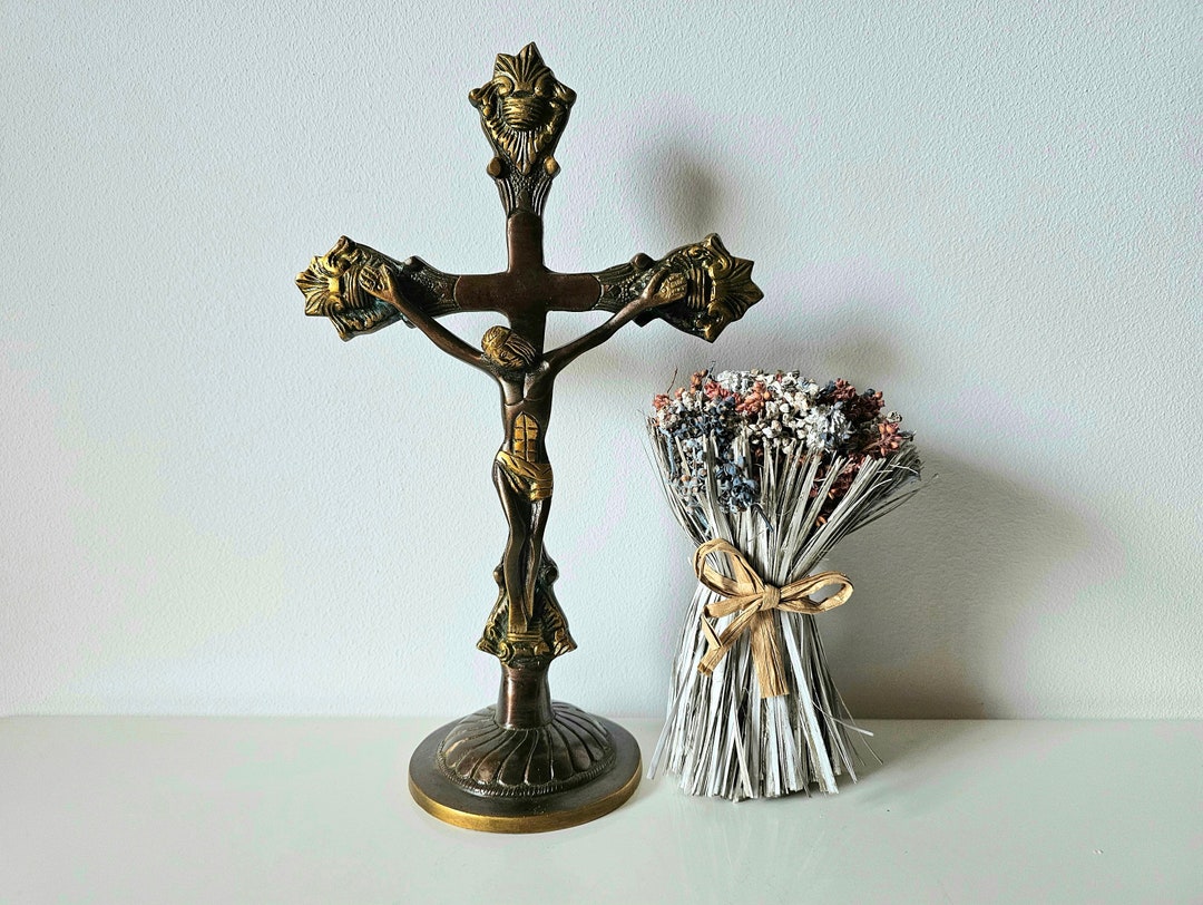 Standing Cross Altar Brass, Table Altar Crucifix, Table Crucifix, Table ...