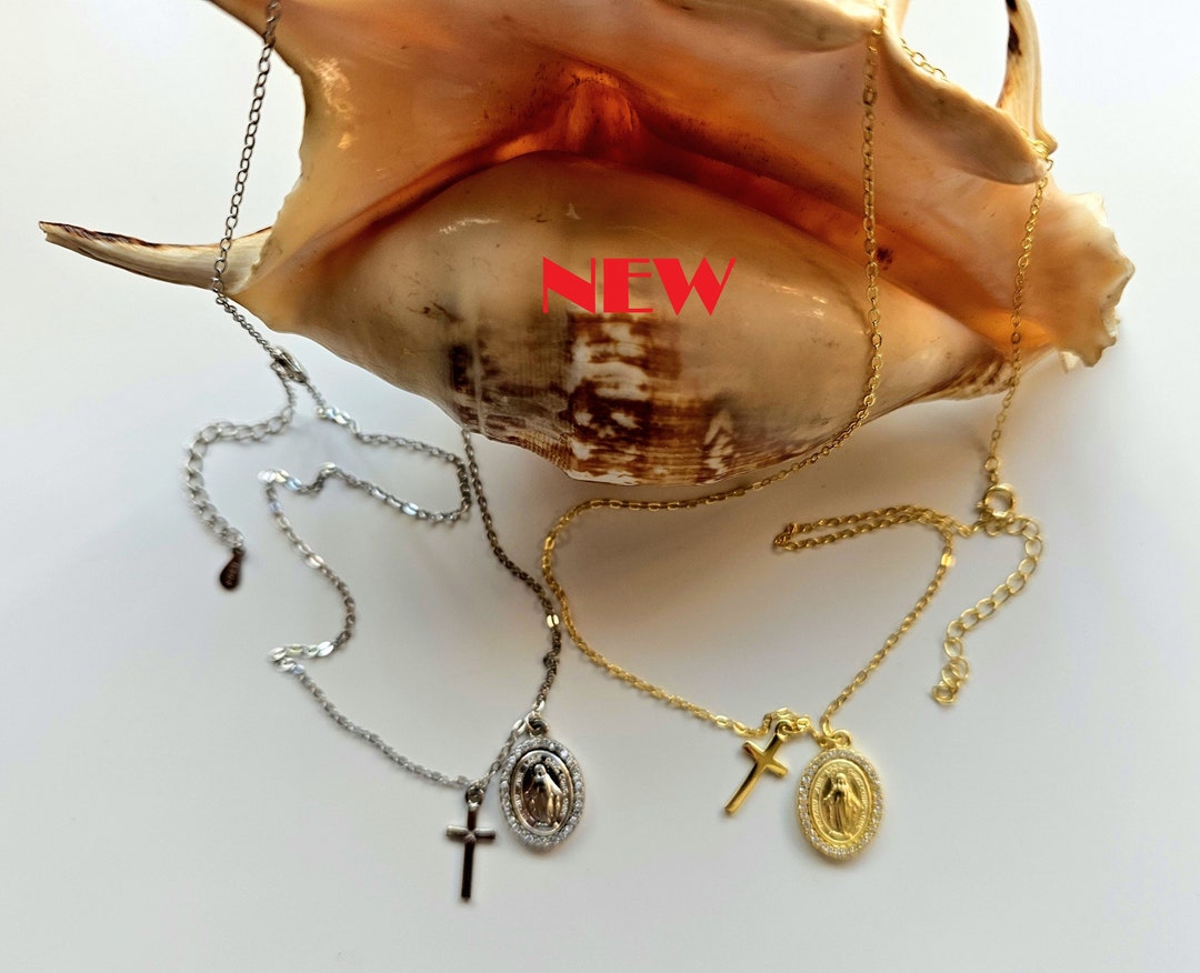 Catholic Symbols Necklace Our Lady Medal and Crucifix - Etsy