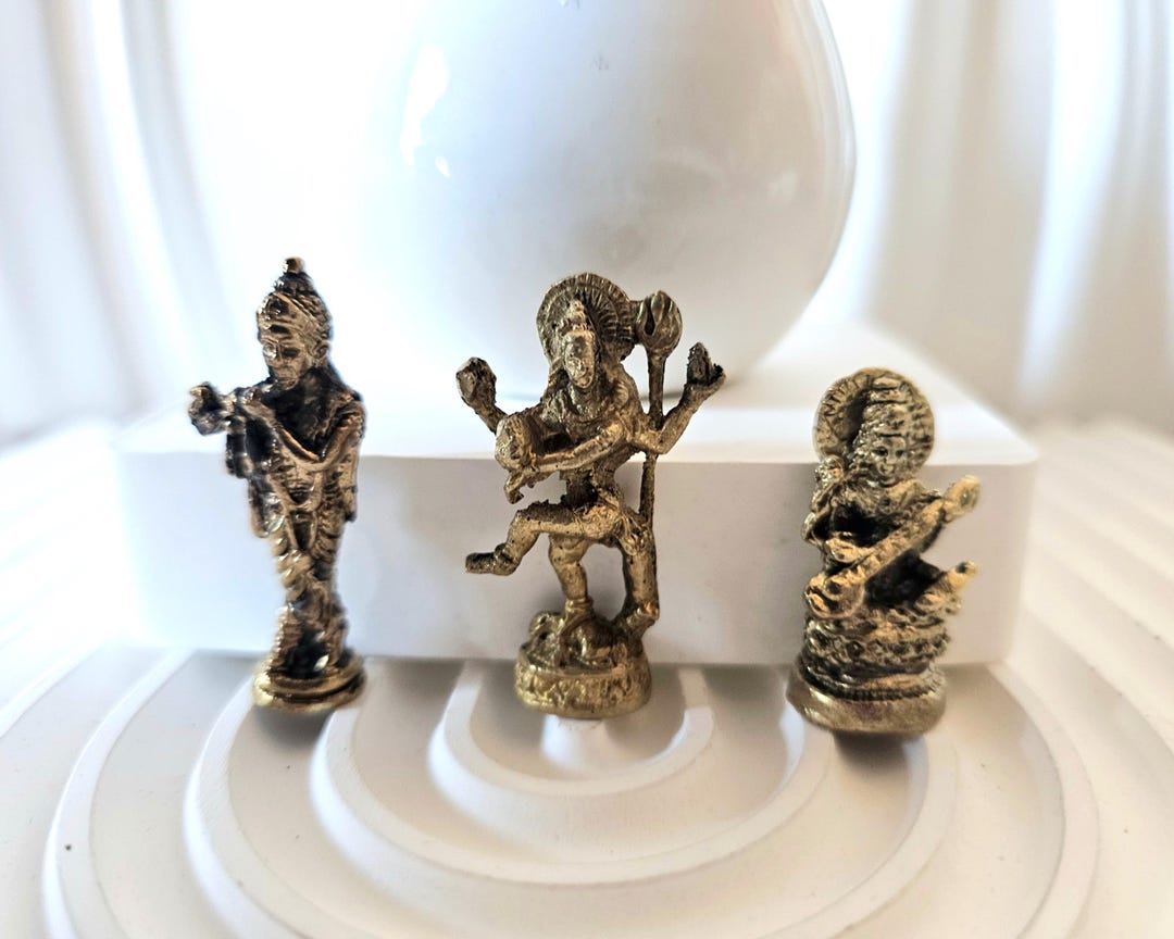 Shiva Krishna Saraswati Mini Figurine, Shiva Miniature, Krishna ...
