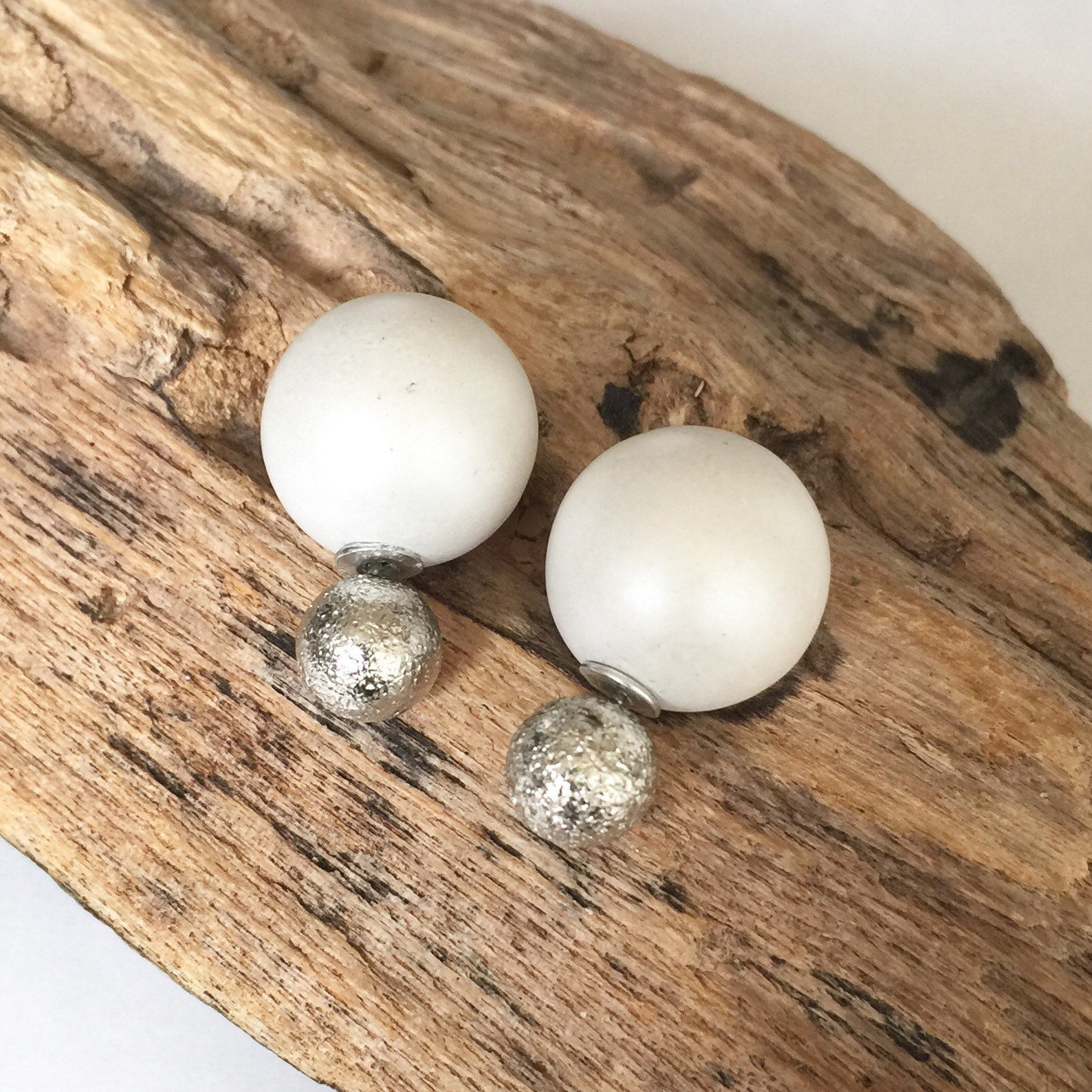 Beautiful and Classy Silver and Glossy White Double Pearls | Etsy