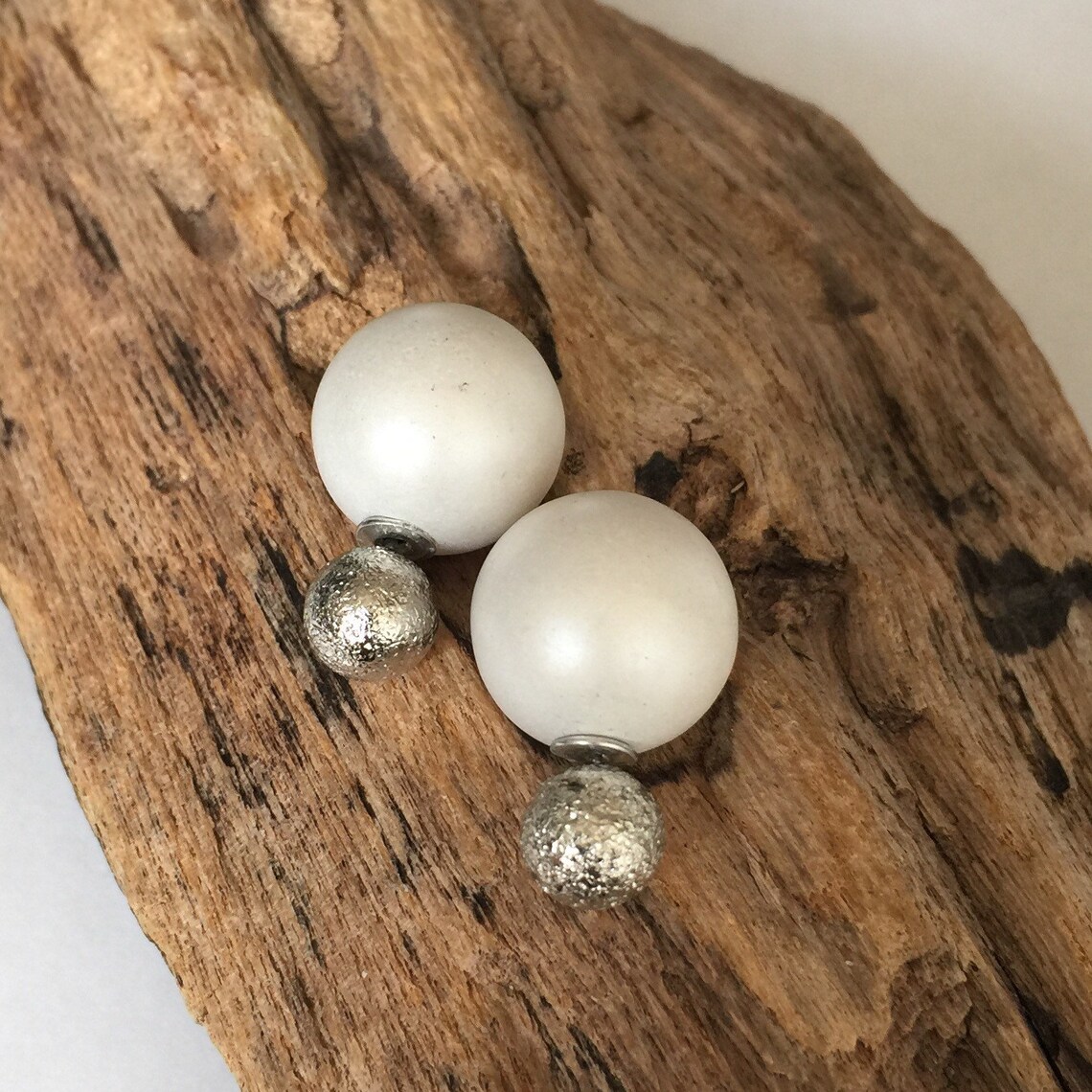 Beautiful and Classy Silver and Glossy White Double Pearls | Etsy