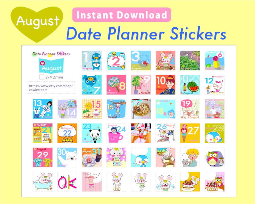 PRINTABLE Date Planner Stickers, AUGUST - Etsy