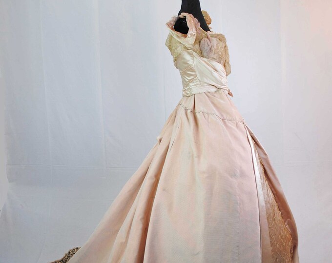 Victorian 2-piece Beaded Silk Satin Trained Ball Gown, 1880s - Etsy