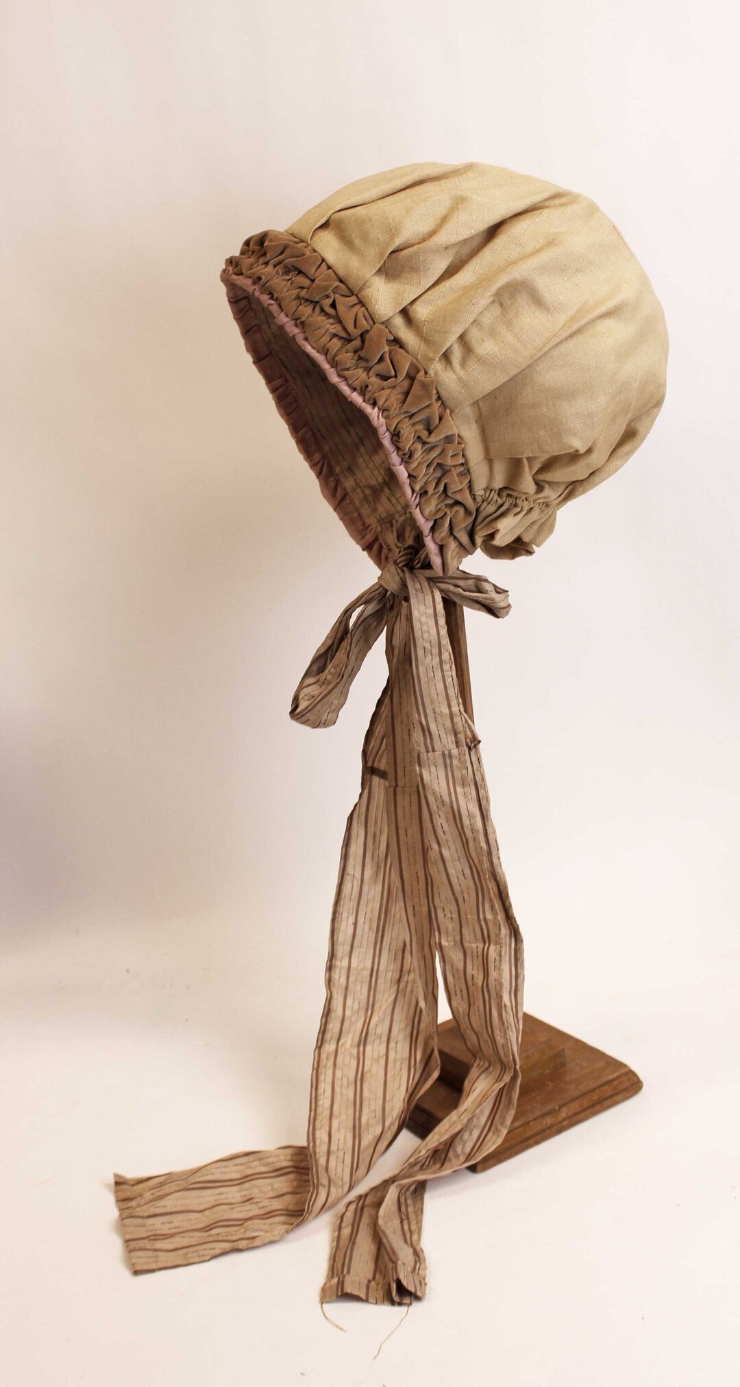 Victorian Ladies Linen & Velvet Bonnet Hat 1870s - Etsy