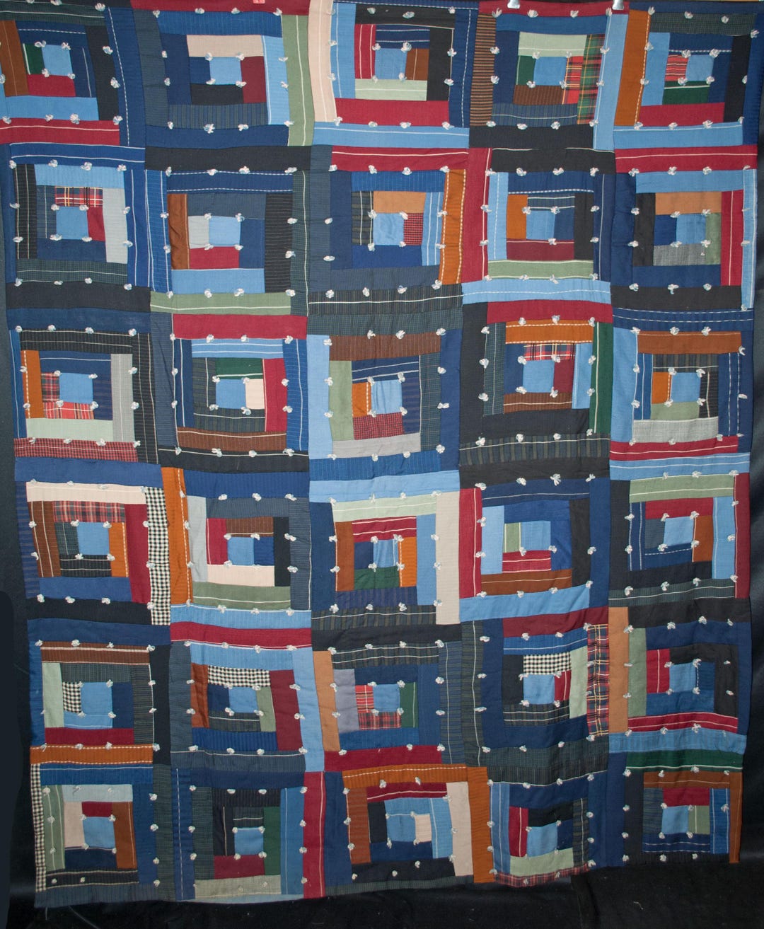 Antique Log Cabin Quilt, Tied Straight Furrow Pattern, Hand Stitched - Etsy
