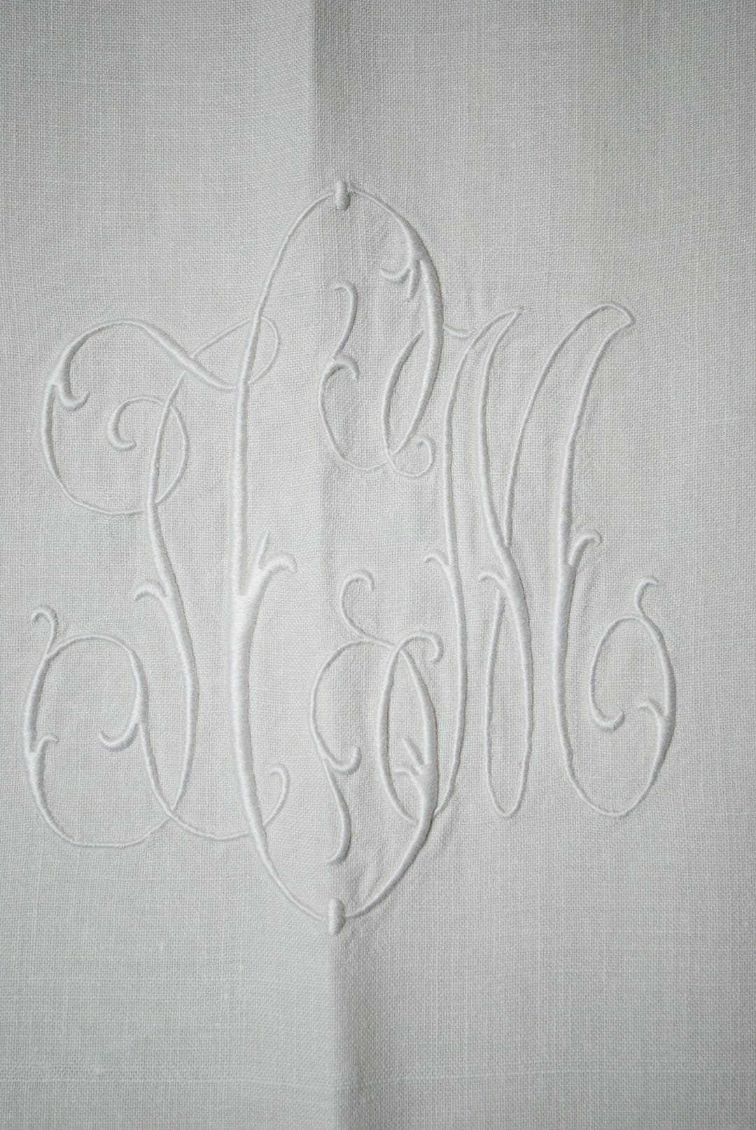 Vintage Pair Linen Bedspreads, 1920's Hand Embroidered Monogram " ICM ...