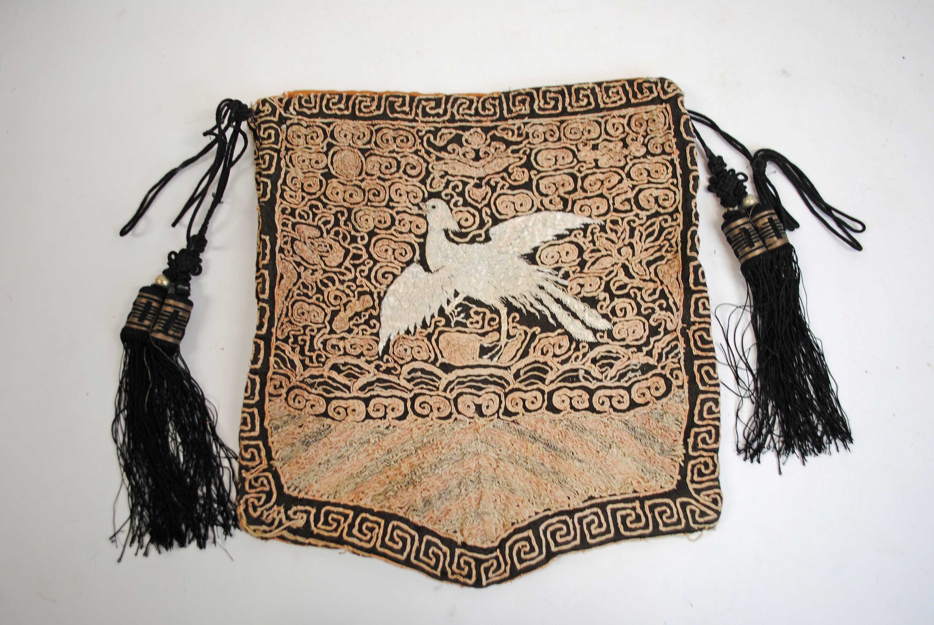 Victorian Chinese Embroidered Civil Rank Badge Flycatcher Draw String ...