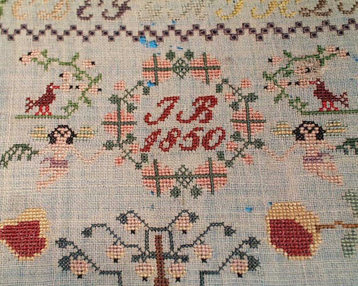 Victorian Folk Art Sampler With Adam & Eve, Dated 1850 - Etsy