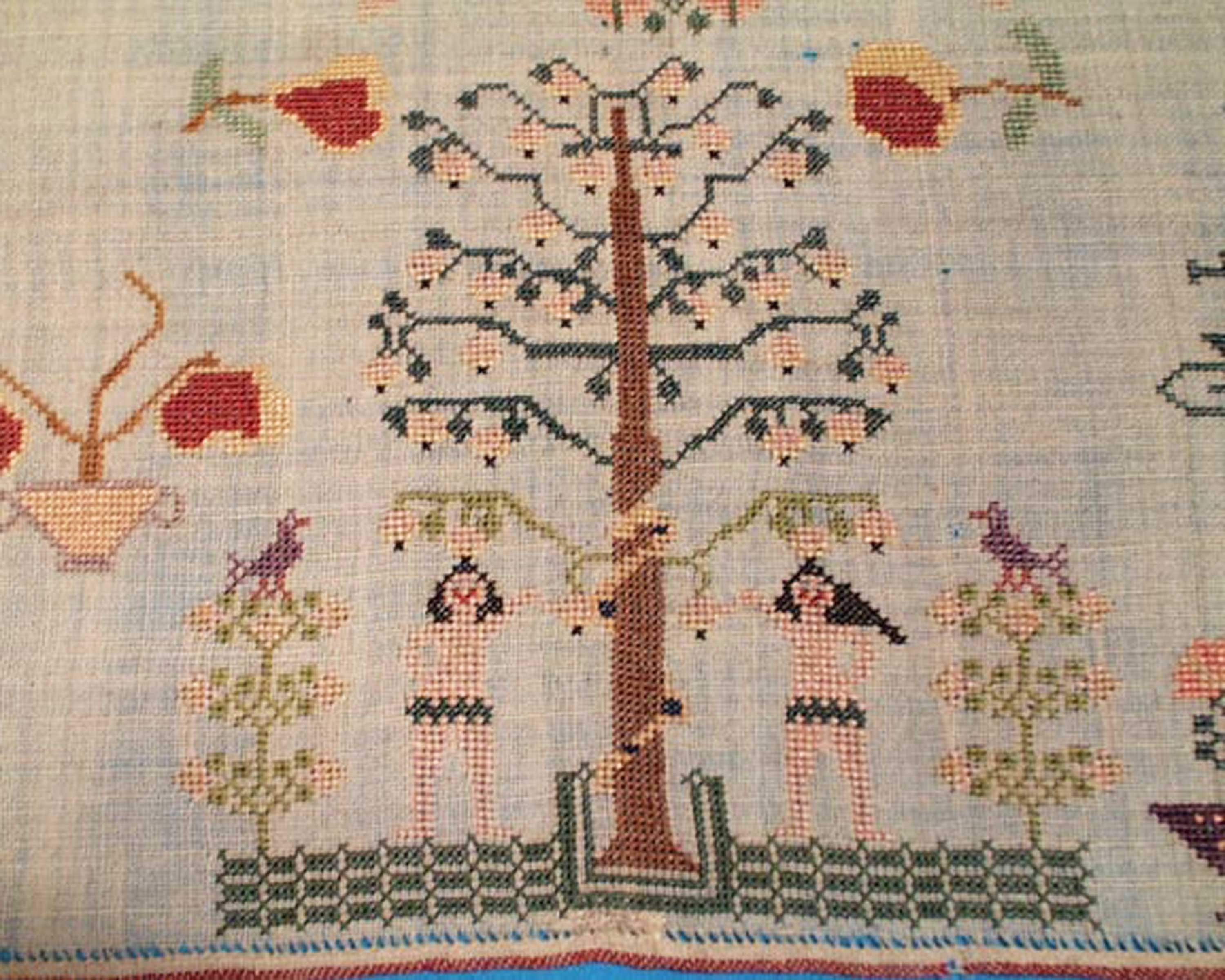 Victorian Folk Art Sampler With Adam & Eve, Dated 1850 - Etsy