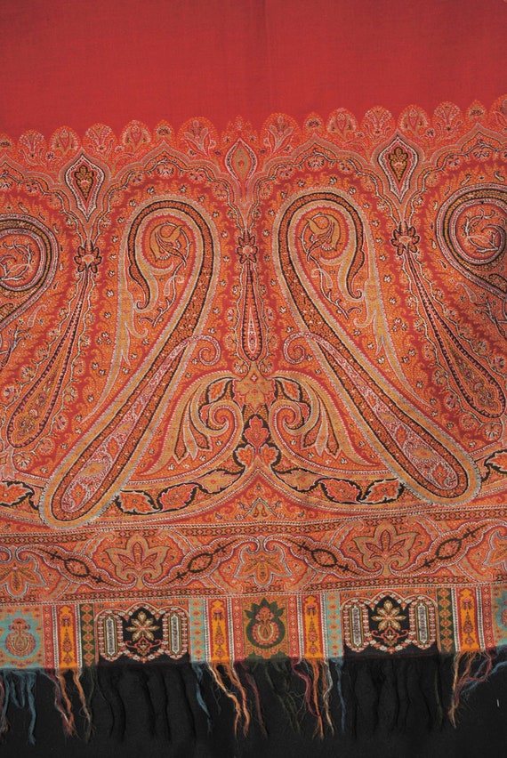 Victorian Jacquard Woven Paisley Shawl, 1860s, Red C… - Gem