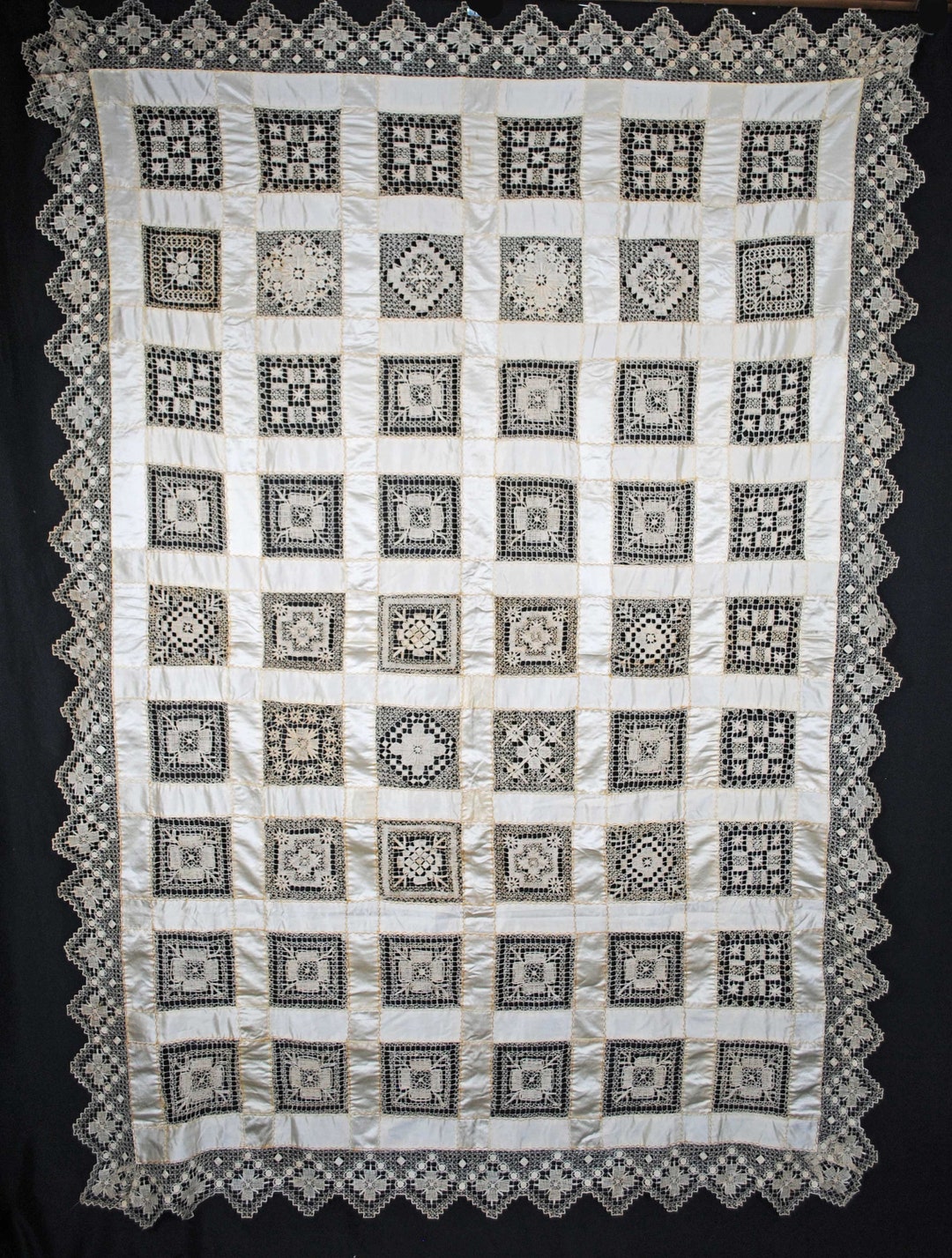 Mondano Knotted Filet Netting Mesh Lace Tablecloth With China Silk ...