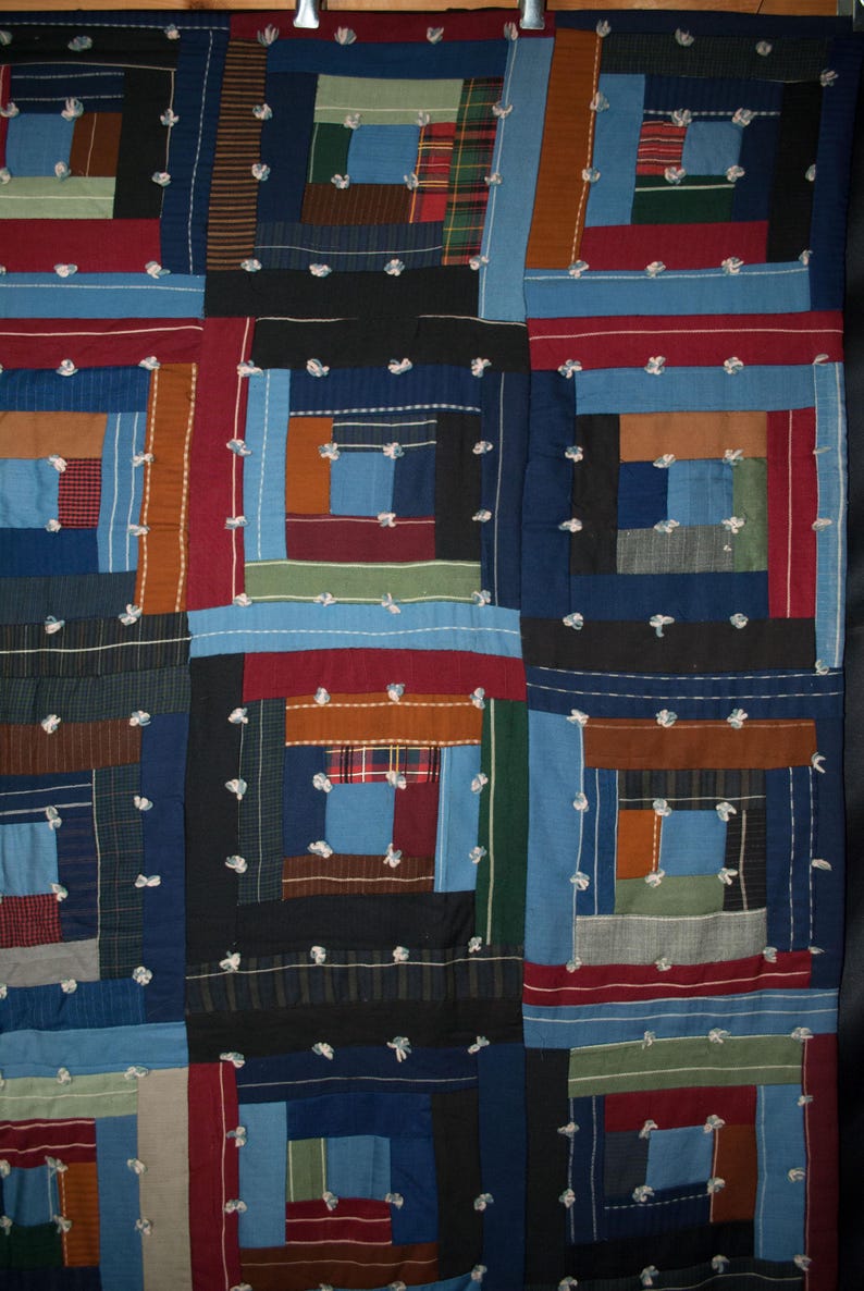 Antique Log Cabin Quilt, Tied Straight Furrow Pattern, Hand Stitched - Etsy