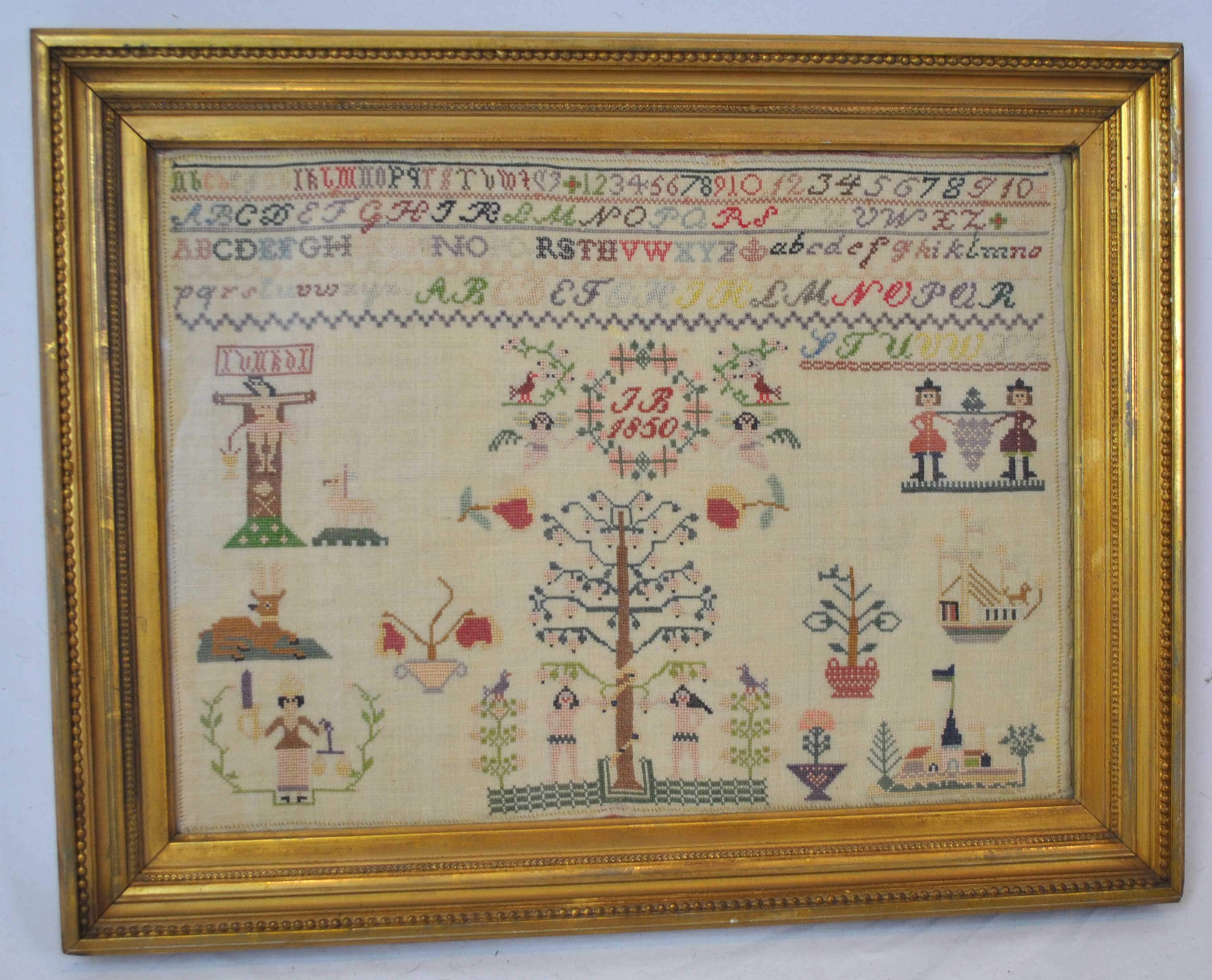 Victorian Folk Art Sampler With Adam & Eve, Dated 1850 - Etsy