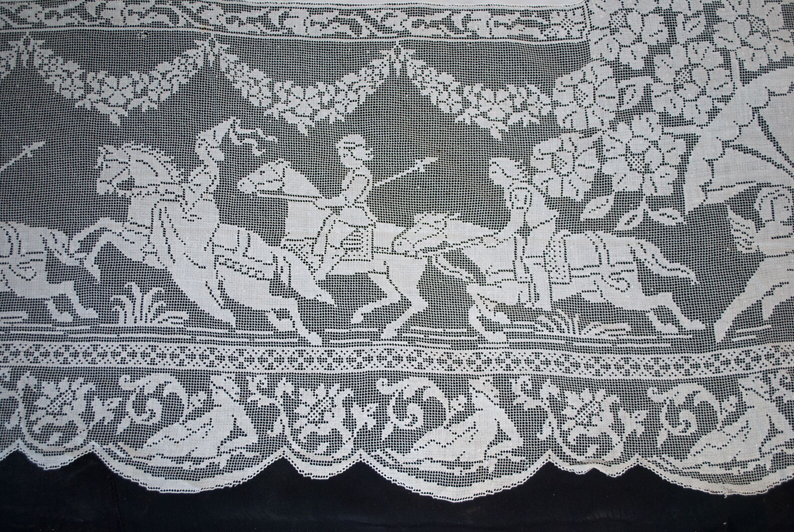 Antique Linen Tablecloth - Horses With Riders in Filet - Italian ...