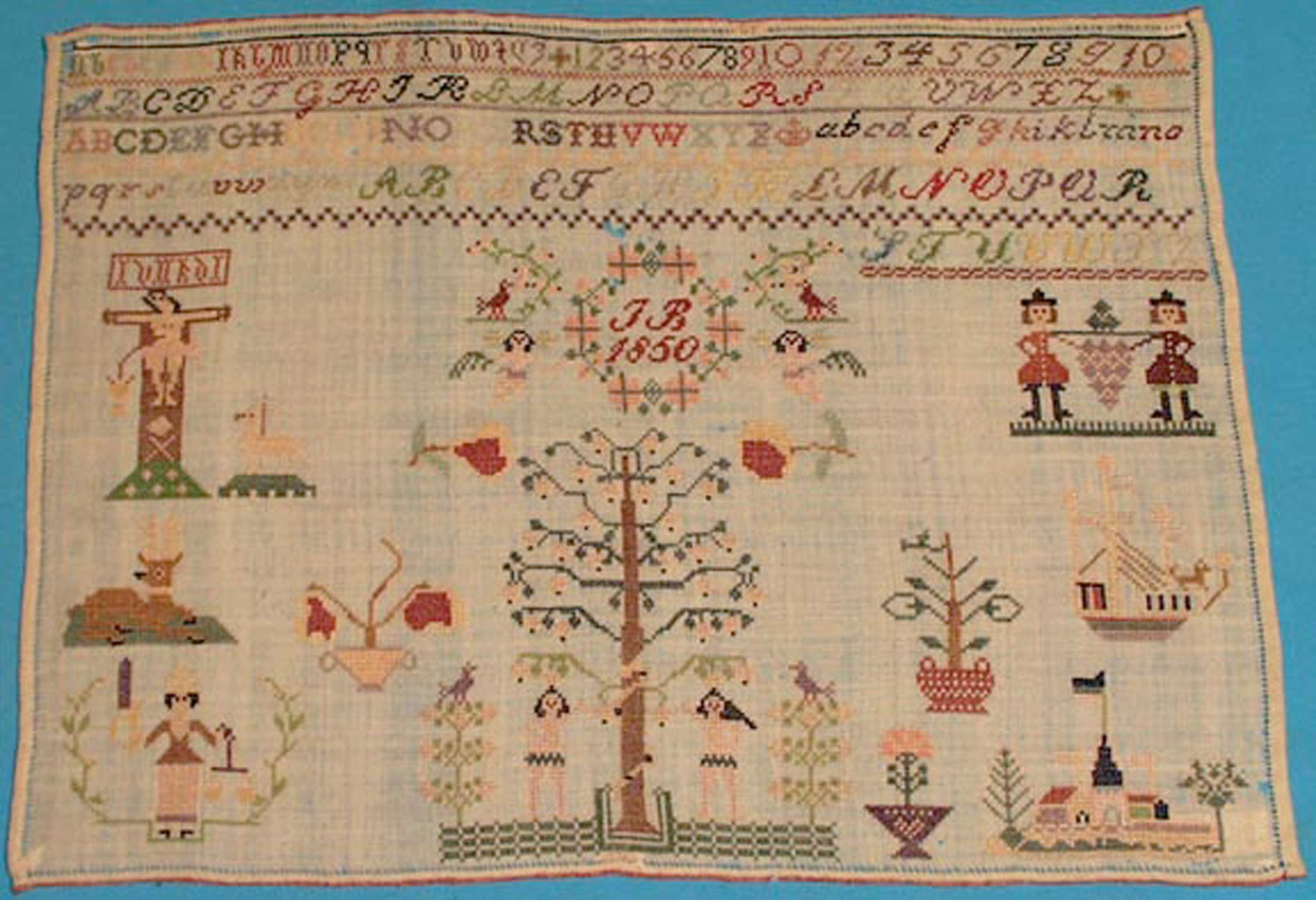 Victorian Folk Art Sampler With Adam & Eve, Dated 1850 - Etsy