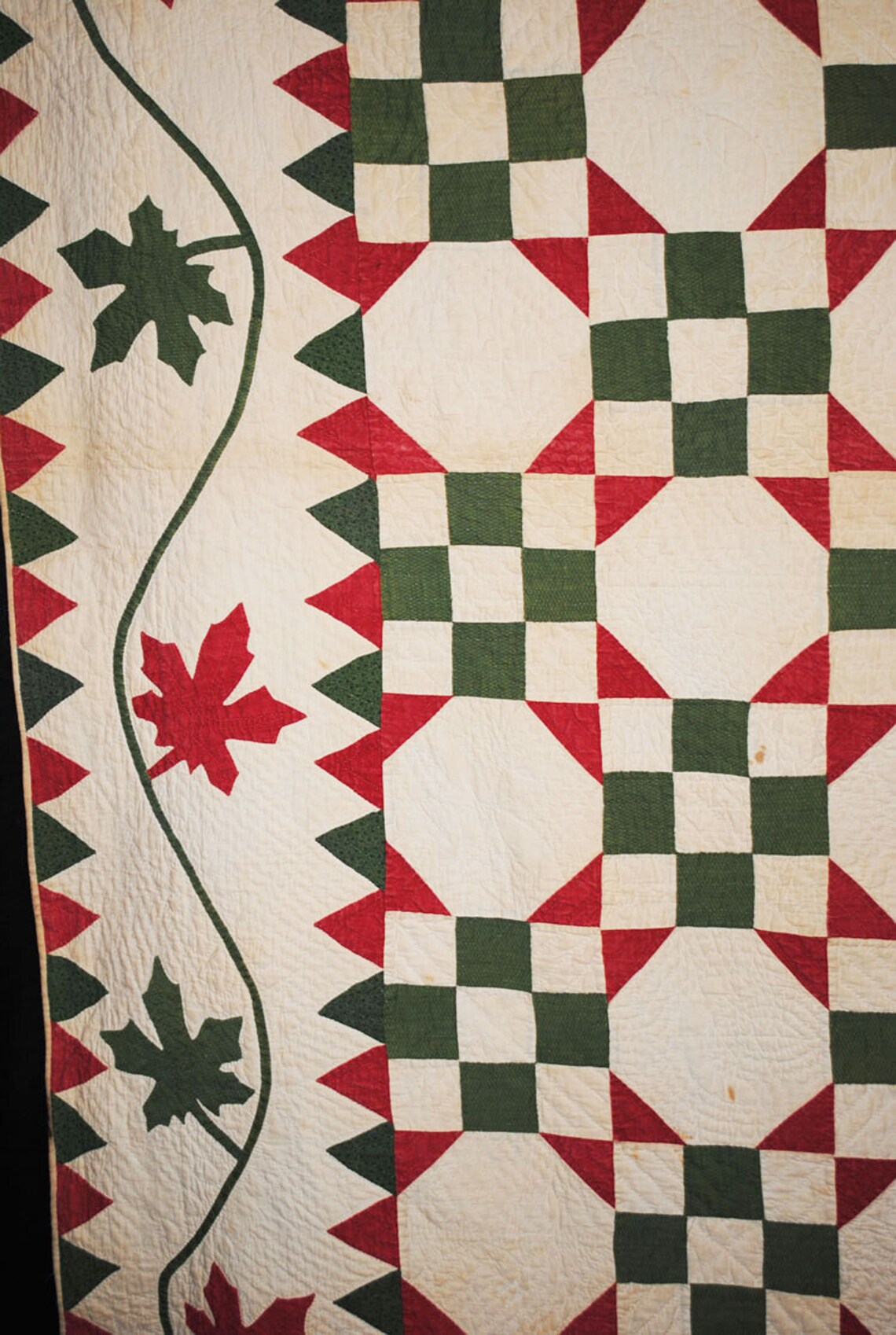 Antique Quilt 1850s Appliqued Sawtooth and Maple Leaf Border | Etsy