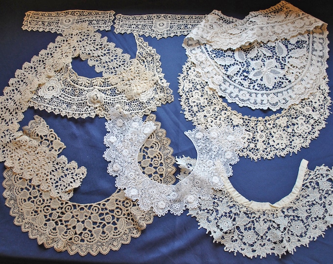 Estate Lot of 7 Antique Lace Collars Tambour, Machine and Chemical Lace ...