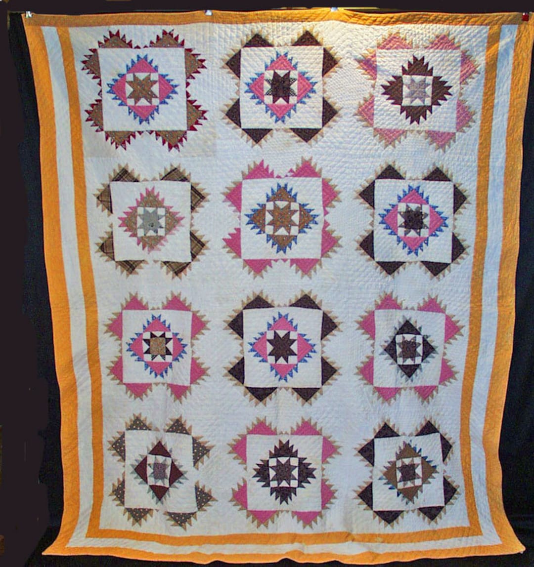 Antique Eight Point Twinkling Star Pieced Quilt, Heavily Quilted, C1860 ...