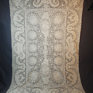 Antique Lace - 1920s Tablecloth French Alencon Lace Banquet Tablecloth ...