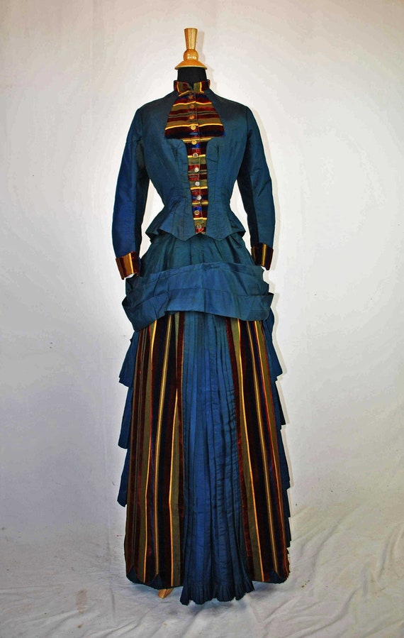 Victorian 2 Piece Satin And Velvet Visiting Dress 189… - Gem