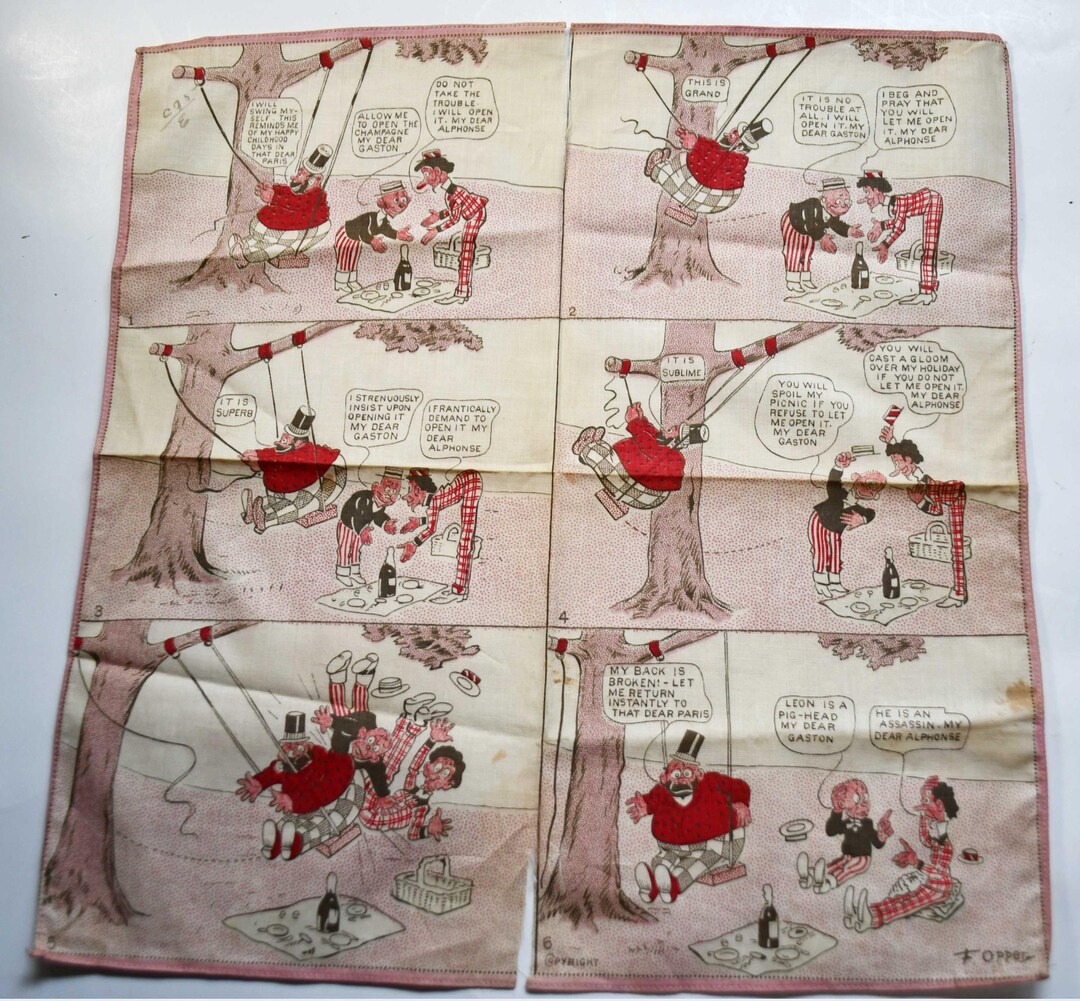 1902 Frederick Opper Early Newspaper Comic Strip Handkerchief, Alphonse ...