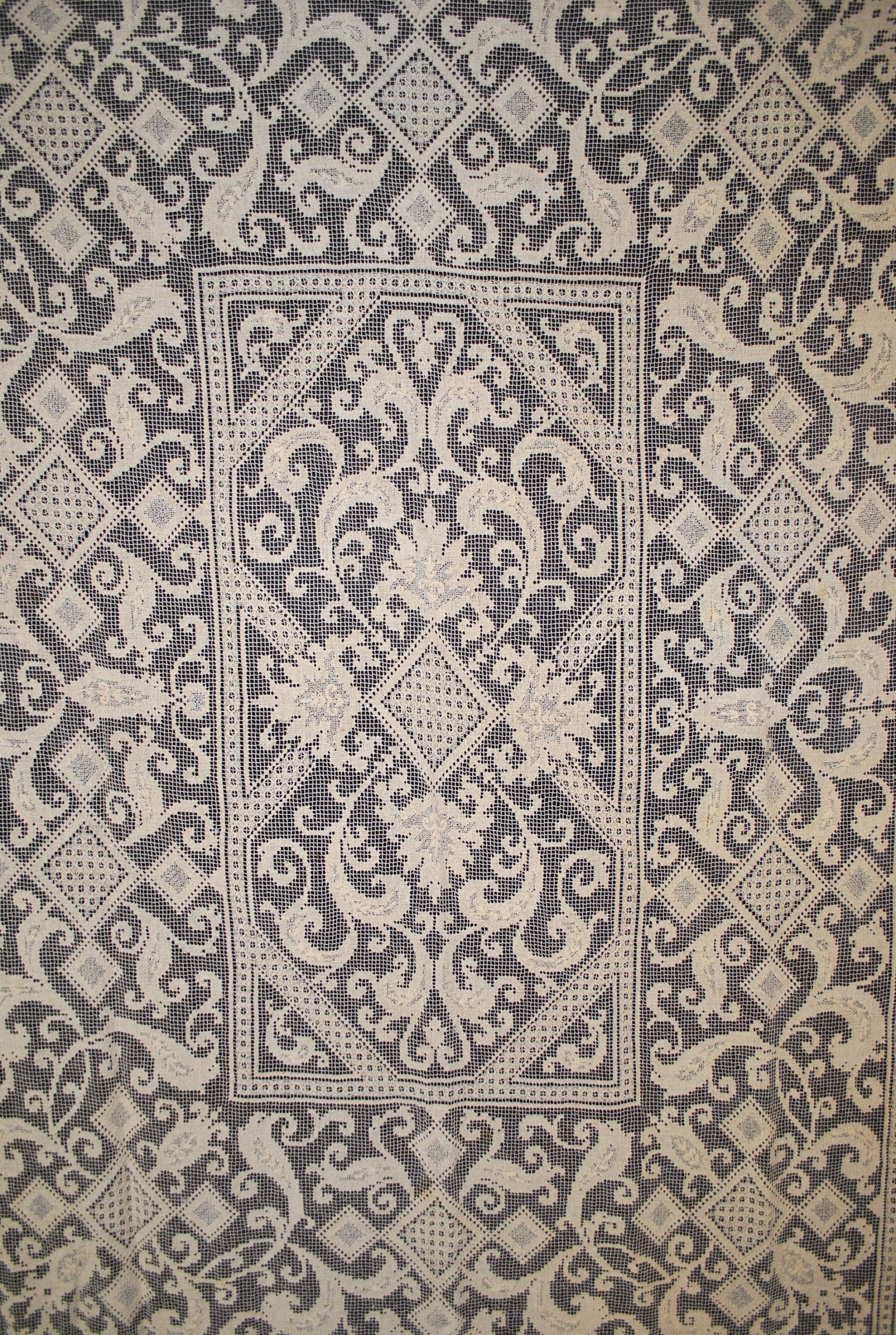 Antique Mondano Knotted Filet Net Mesh Lace Tablecloth, 79" X 58" - Etsy