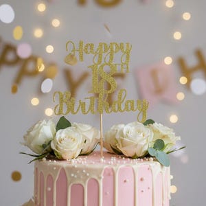 Happy 18th Birthday, Custom Glitter Birthday Cake Topper, Any Age ...
