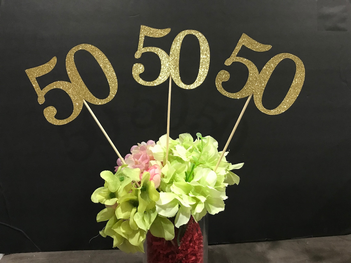 Set of 3 Sticks 50th Birthday Centerpiece Sticks Glitter | Etsy