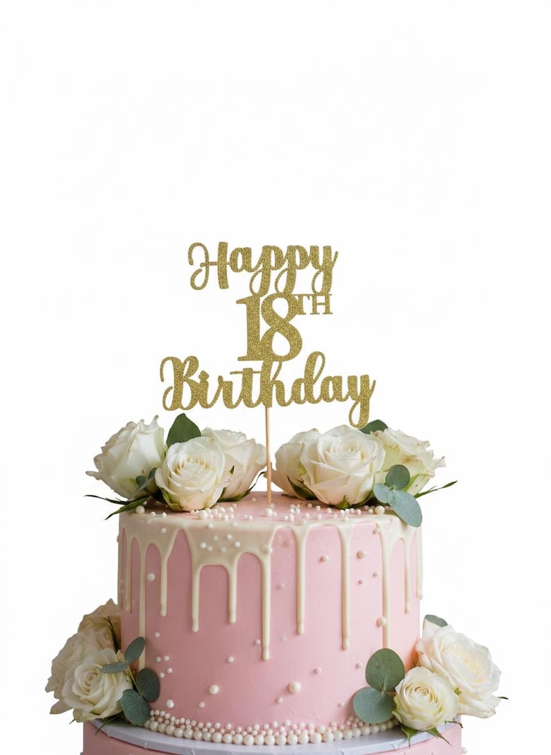 Happy 18th Birthday, Custom Glitter Birthday Cake Topper, Any Age ...