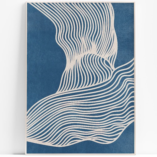 Navy Blue Poster Abstract Line Art Printable Trendy Living | Etsy