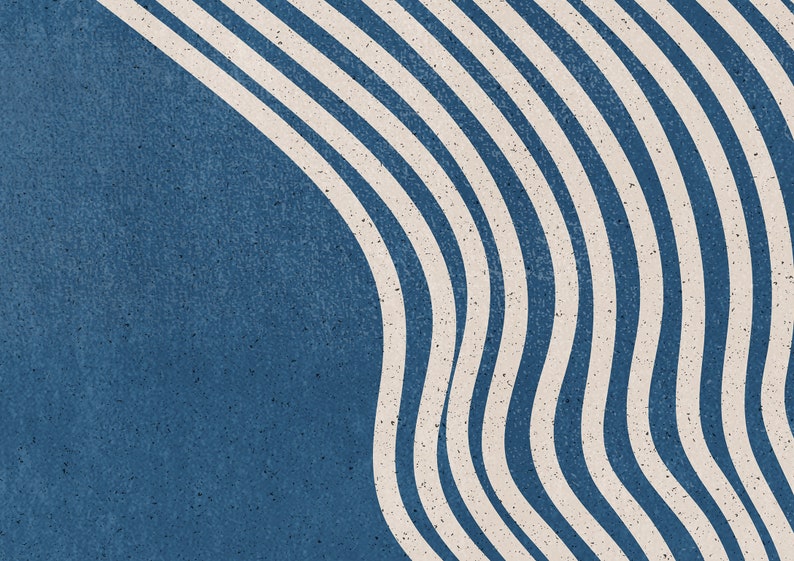 Navy Blue Poster Abstract Line Art Printable Trendy Living | Etsy