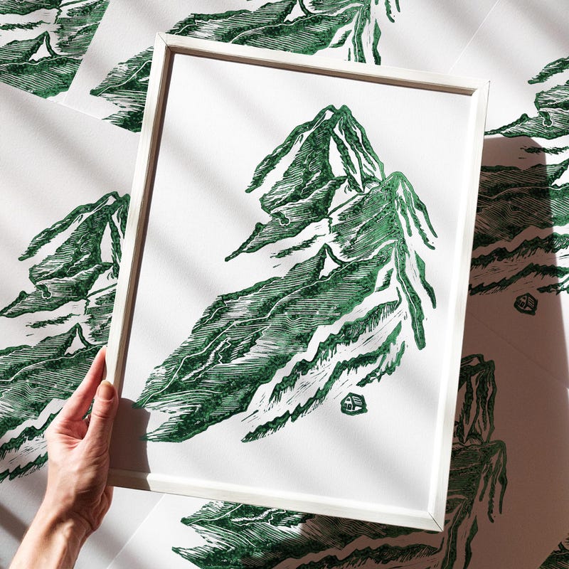 Mountain Linocut - Etsy