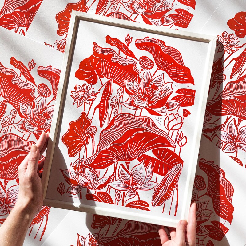 Lotus Linocut - Etsy