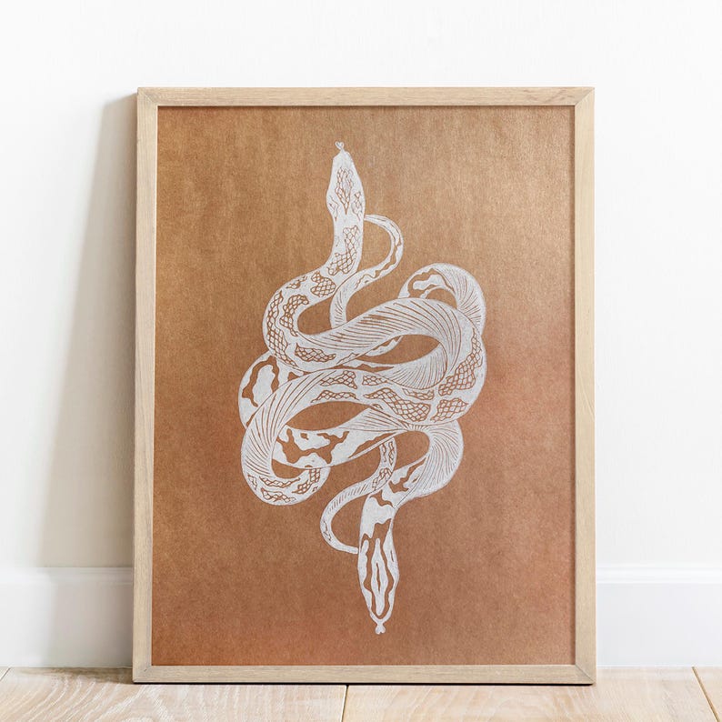 Antique Tattoo Snakes Linocut Print Original Artwork Boho Living Room ...