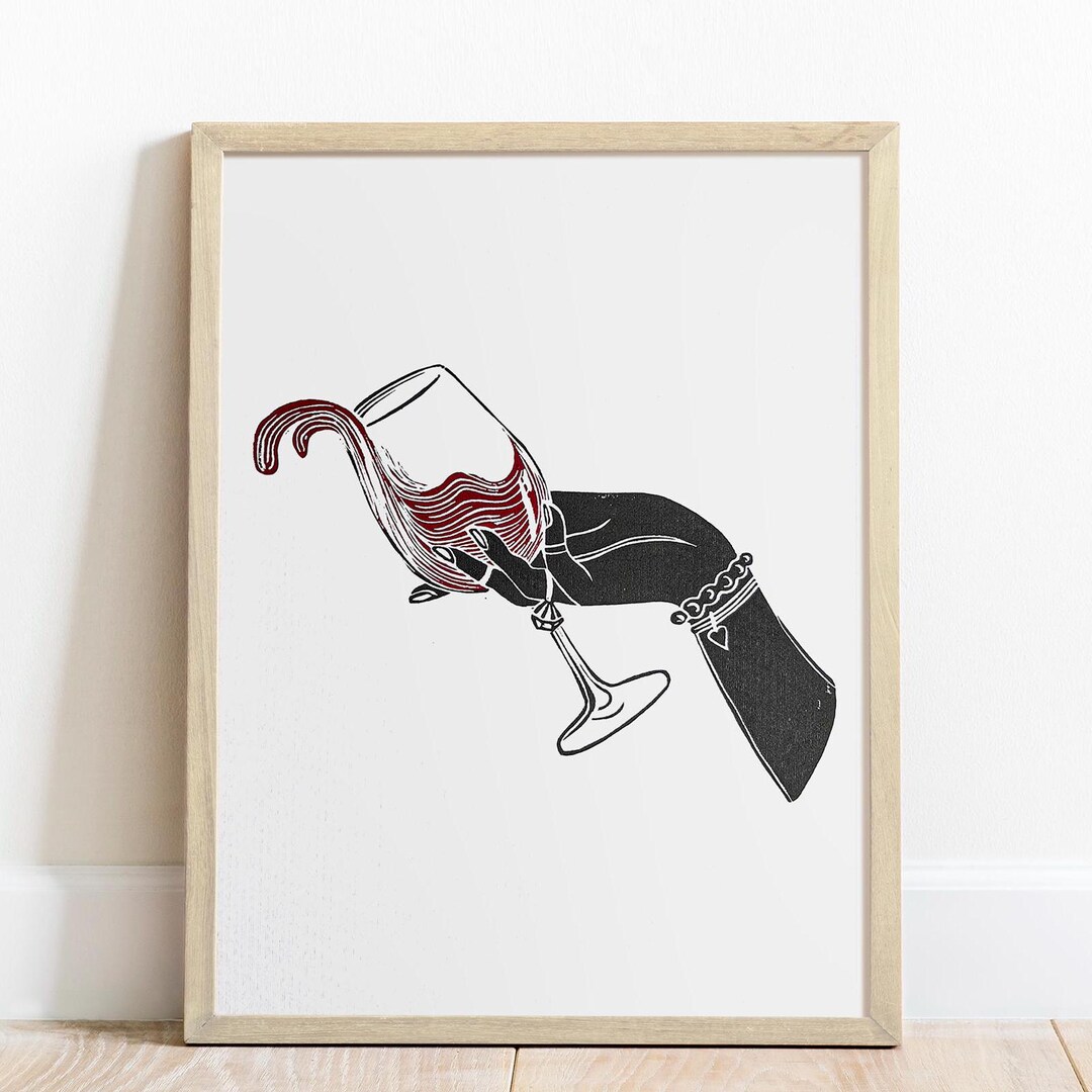 Kitchen Wall Decor Linocut Print Wine Linogravure One of A Kind Bedroom ...