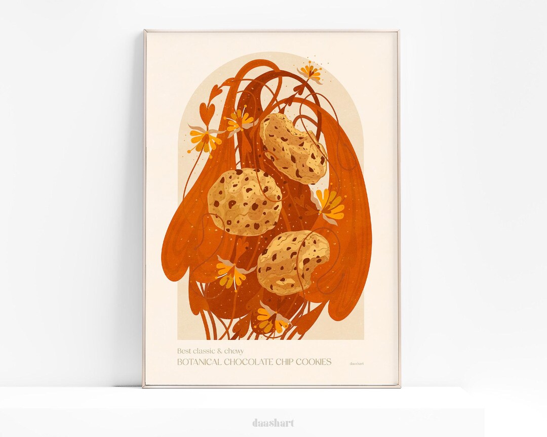Modern Kitchen Art Chocolate Chip Cookies Botanical Vintage Poster ...