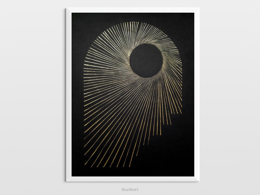 Original Artwork Linocut Print Abstract Black and Gold Sun - Etsy