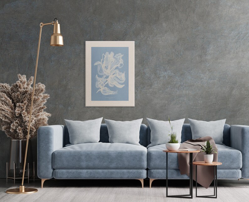 Light Blue Printable Wall Art Abstract Flower Prints Trendy - Etsy