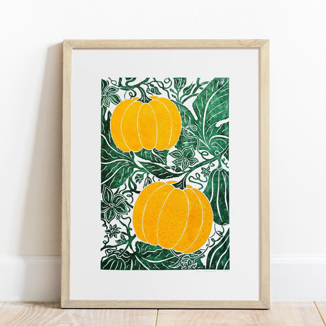 Linocut Print Pumpkin Printmaking Art Botanical Wall Art Unique Hostess ...