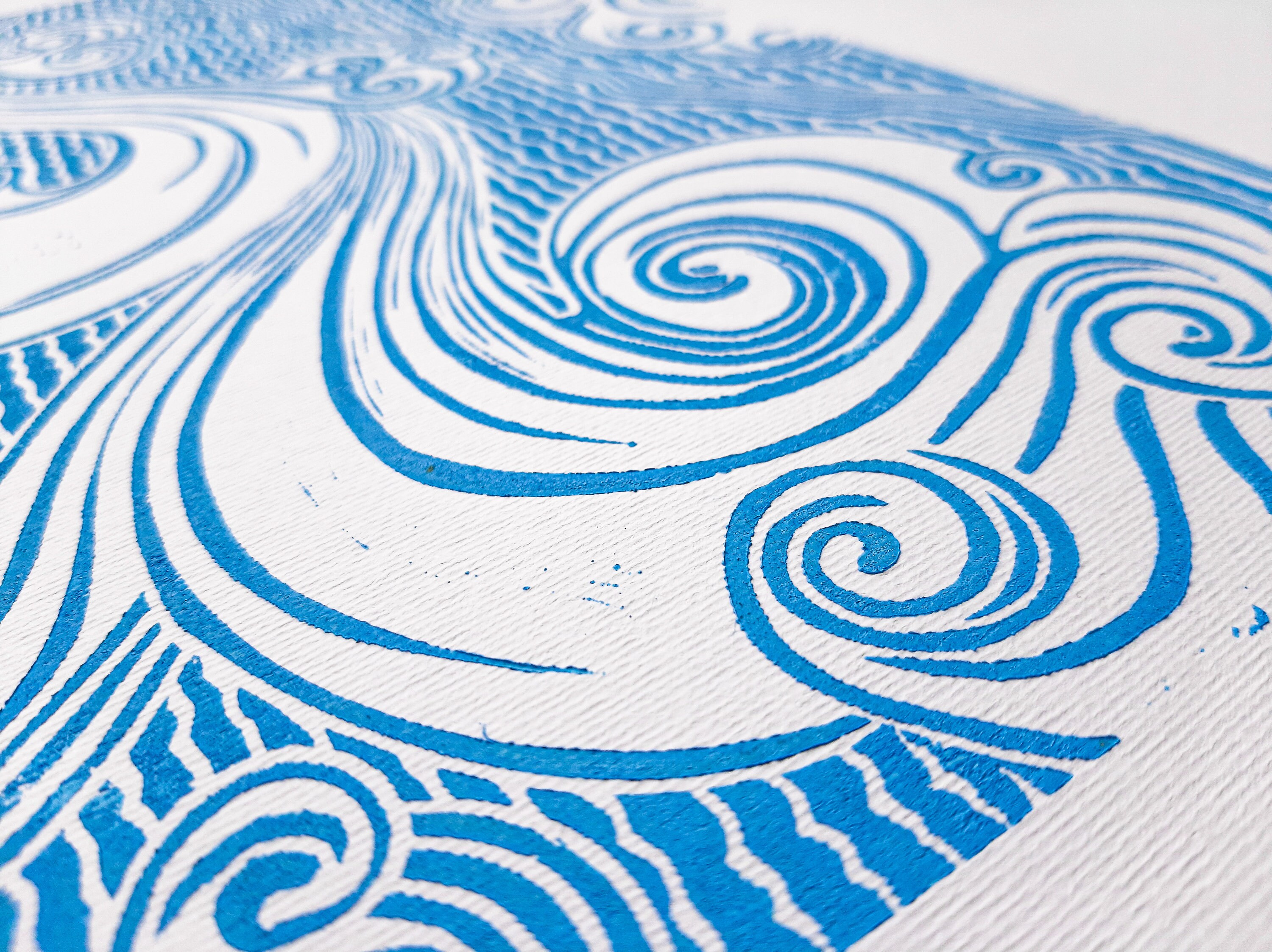 Linocut Print Blue Japanese Clouds Art Original Artwork | Etsy