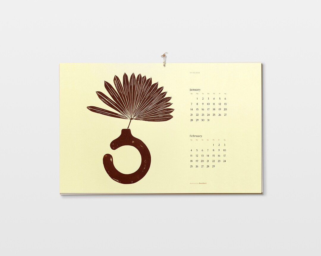 Neutral Boho Vases With Plants Printable Illustrated Calendar 2024 ...