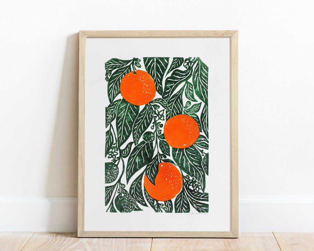 Original Linocut Print Oranges Artwork Botanical Kitchen Wall - Etsy