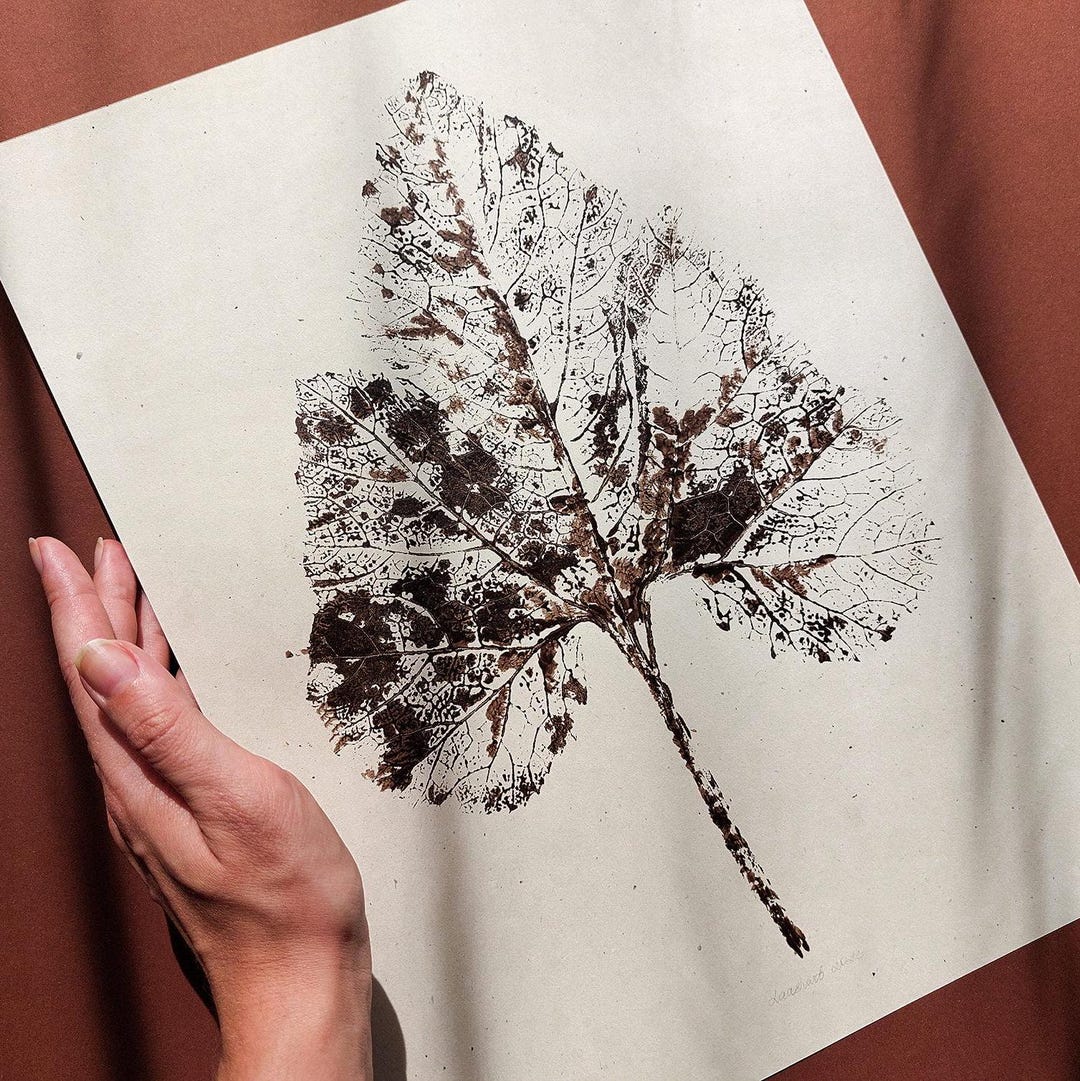 Cottage Core Wall Art Monotype Print Brown Leaf Print Farmhouse Decor ...
