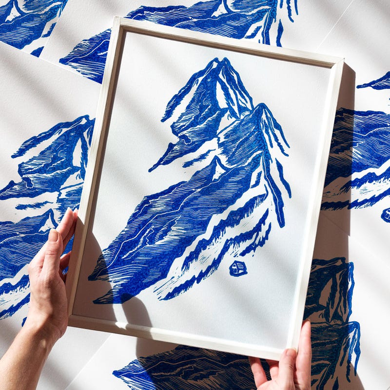 Mountain Linocut - Etsy