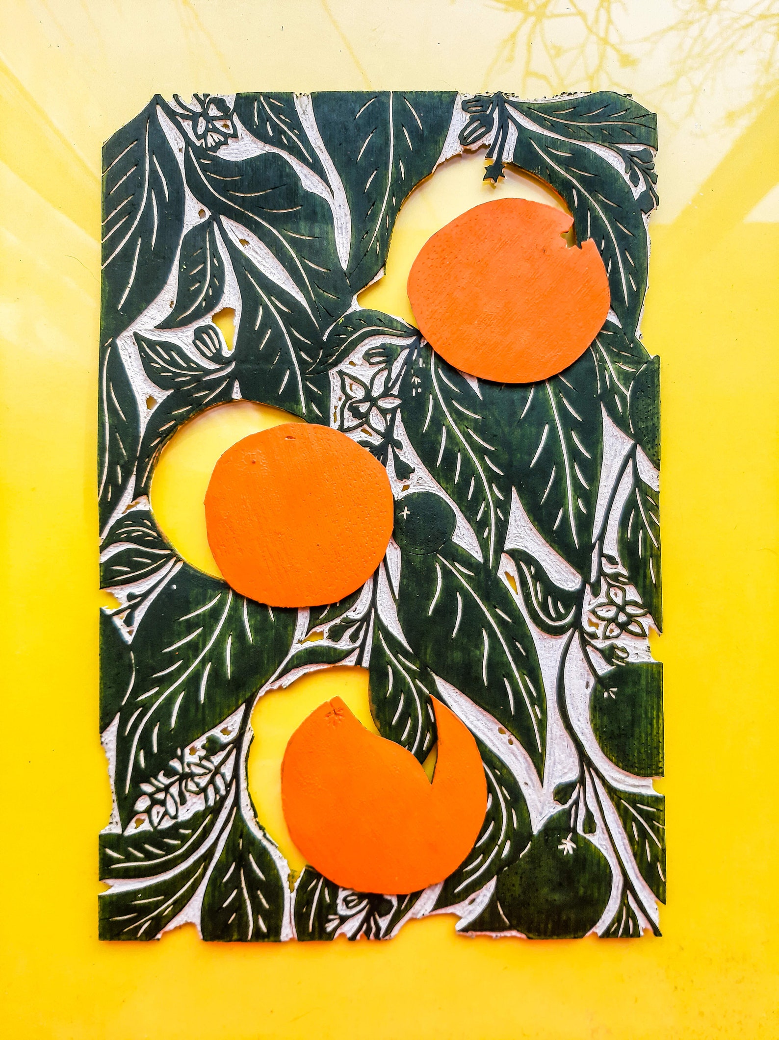 Original linocut print Oranges artwork Botanical kitchen wall | Etsy