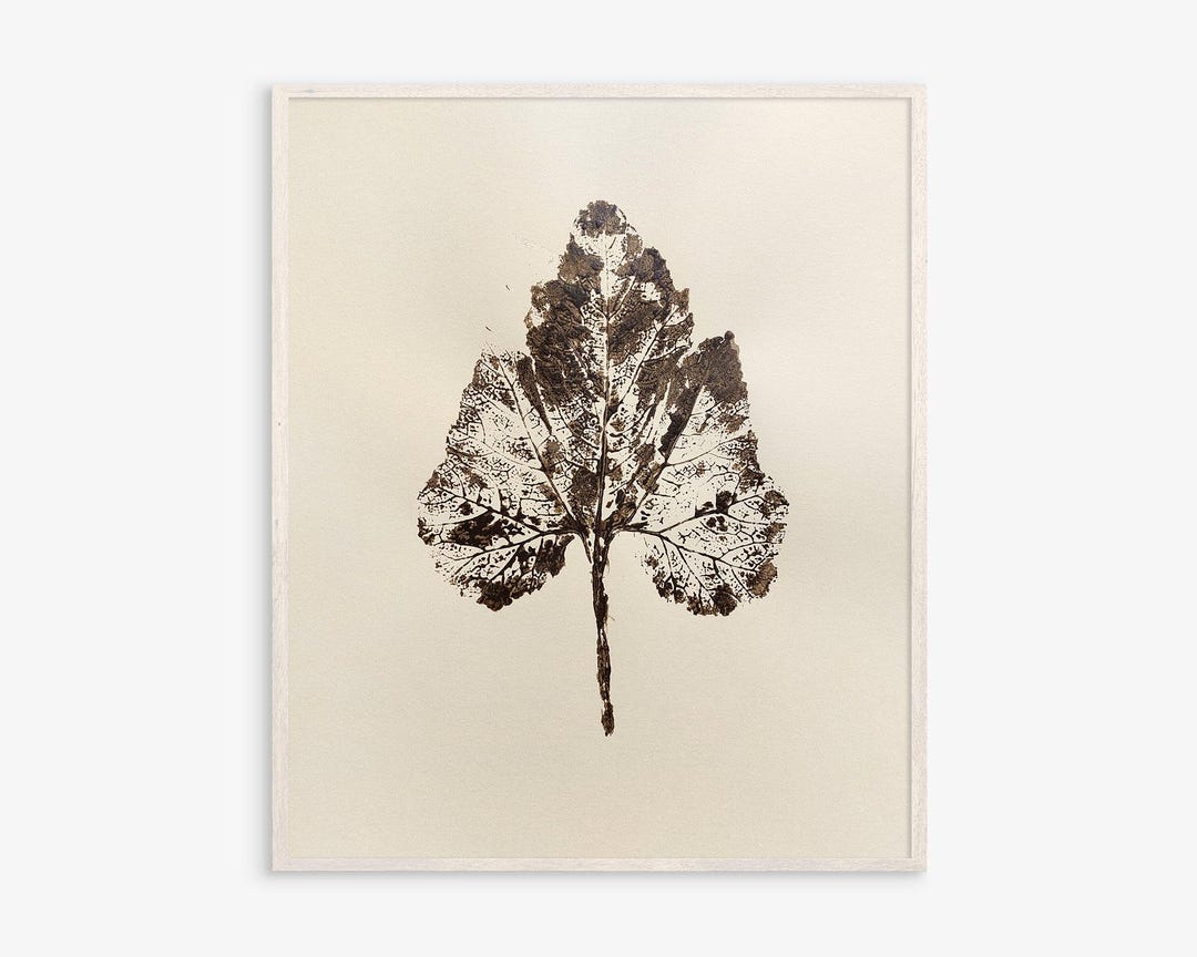 Plant Monotype Print (with a Small Defect) Beige Brown Relief Leaf ...
