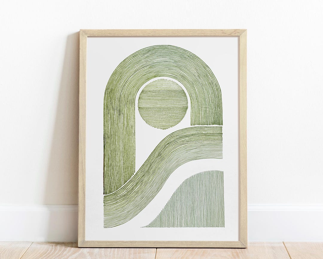 Sage Green Arch Original Line Drawing Summer Wall Art Geometric ...