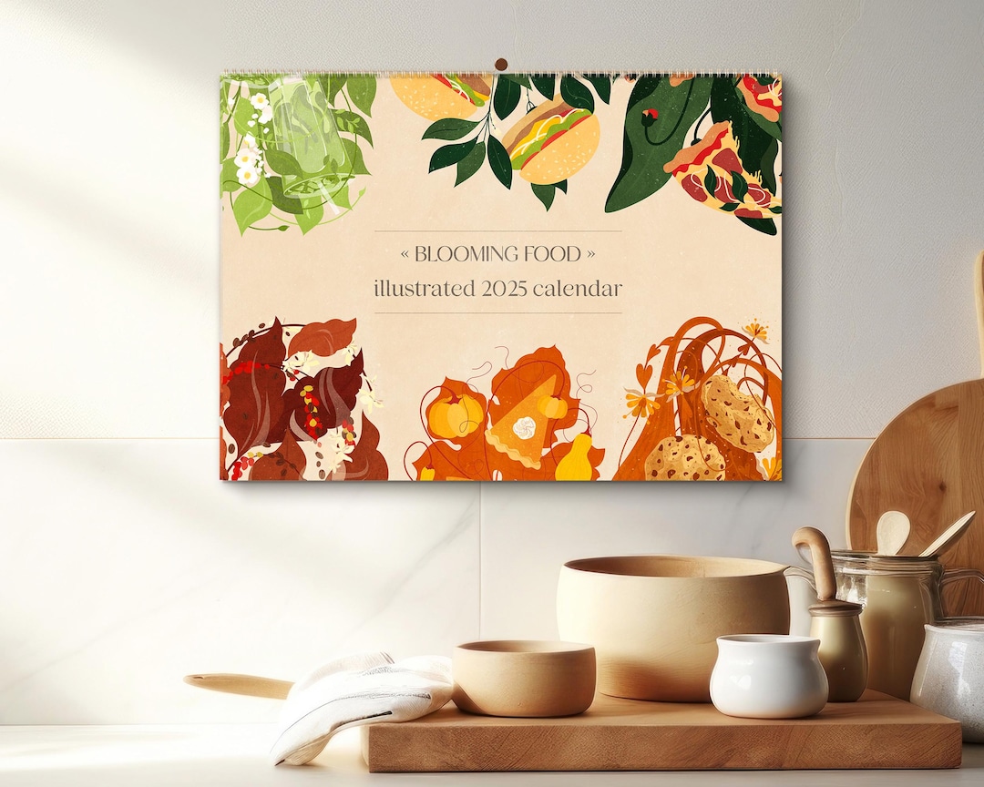 2025 Printable Calendar Monthly Food and Drink Illustrated 17x11in ...